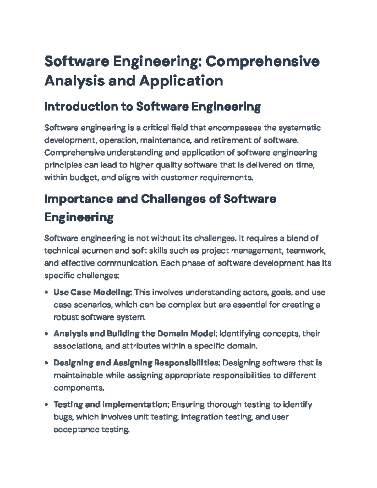 Software Engineering (SE 301): Comprehensive Analysis and Application ...