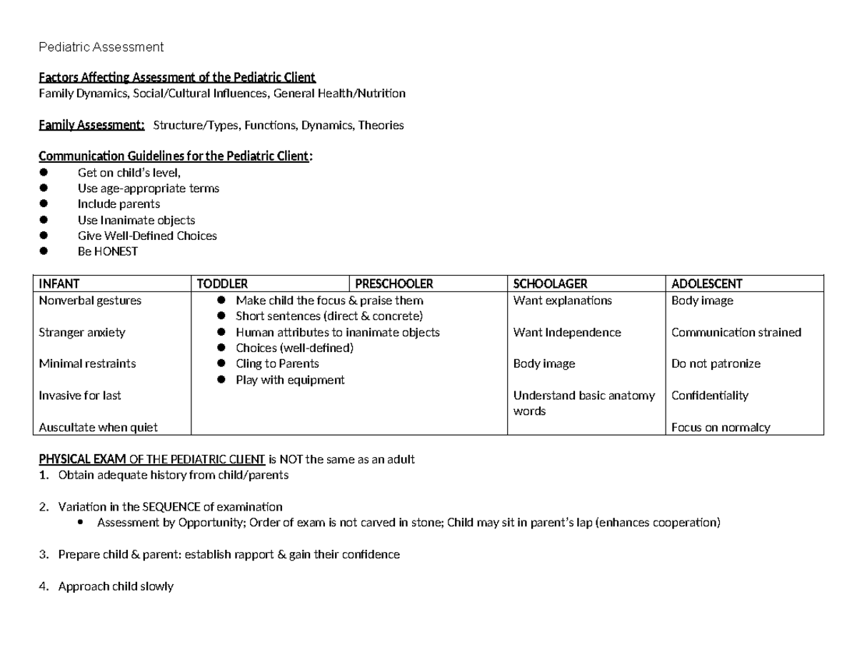 notes and lecture - Factors Affecting Assessment of the Pediatric ...