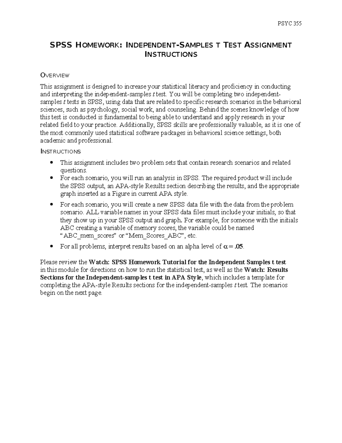 SPSS Homework: Ind-Samples t Test Assign Instructions (SLB) - Studocu