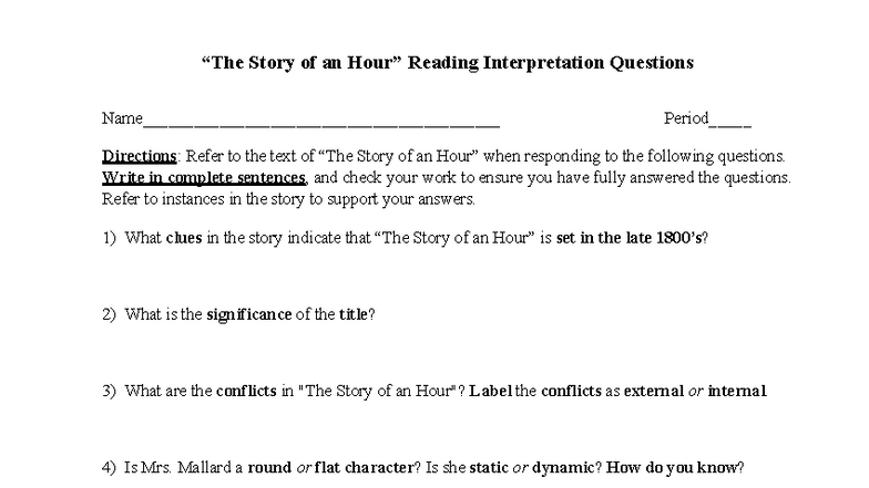 Story of hour study guide - Name ...