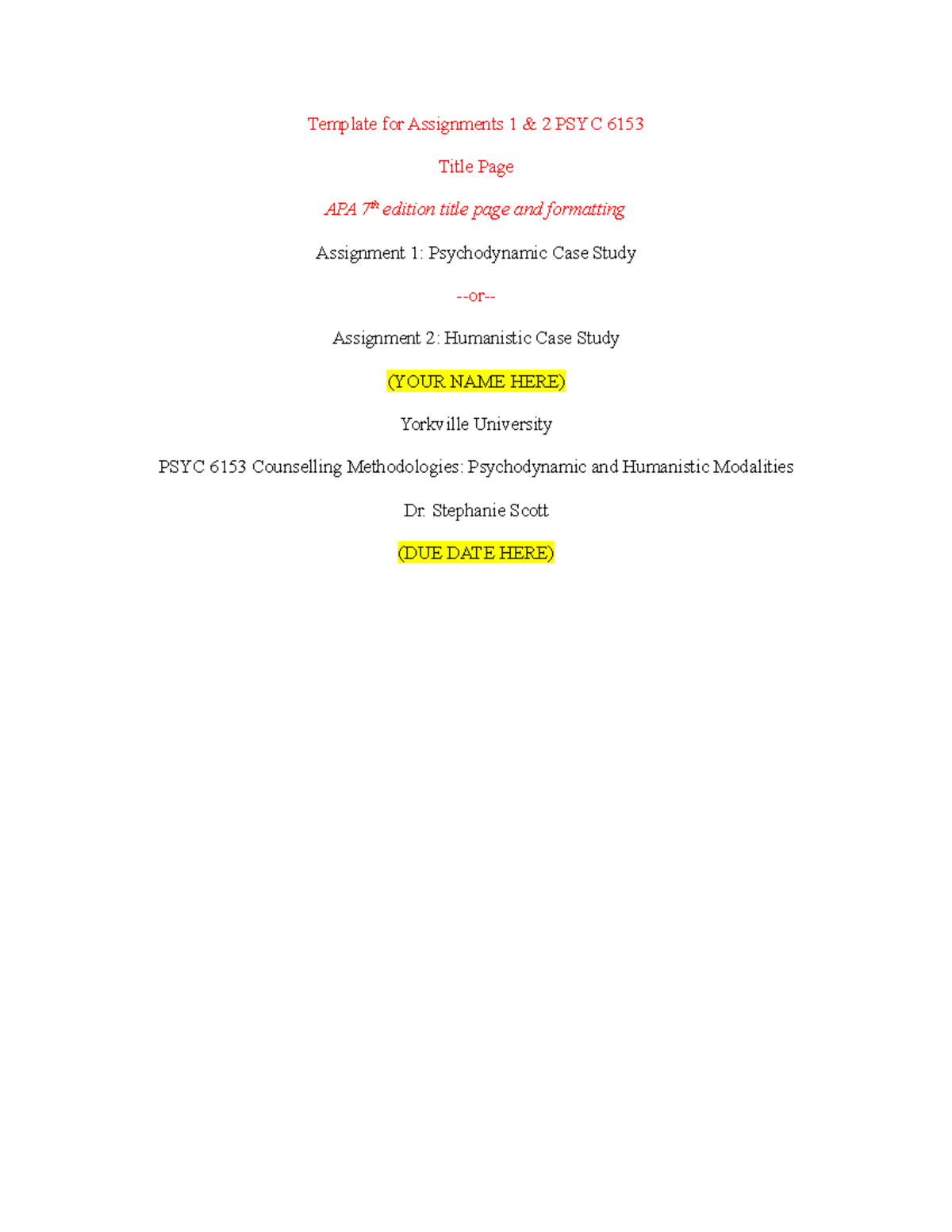 PSYC 6153 Assignment Templates: APA 7th Edition Formatting Guide - Studocu