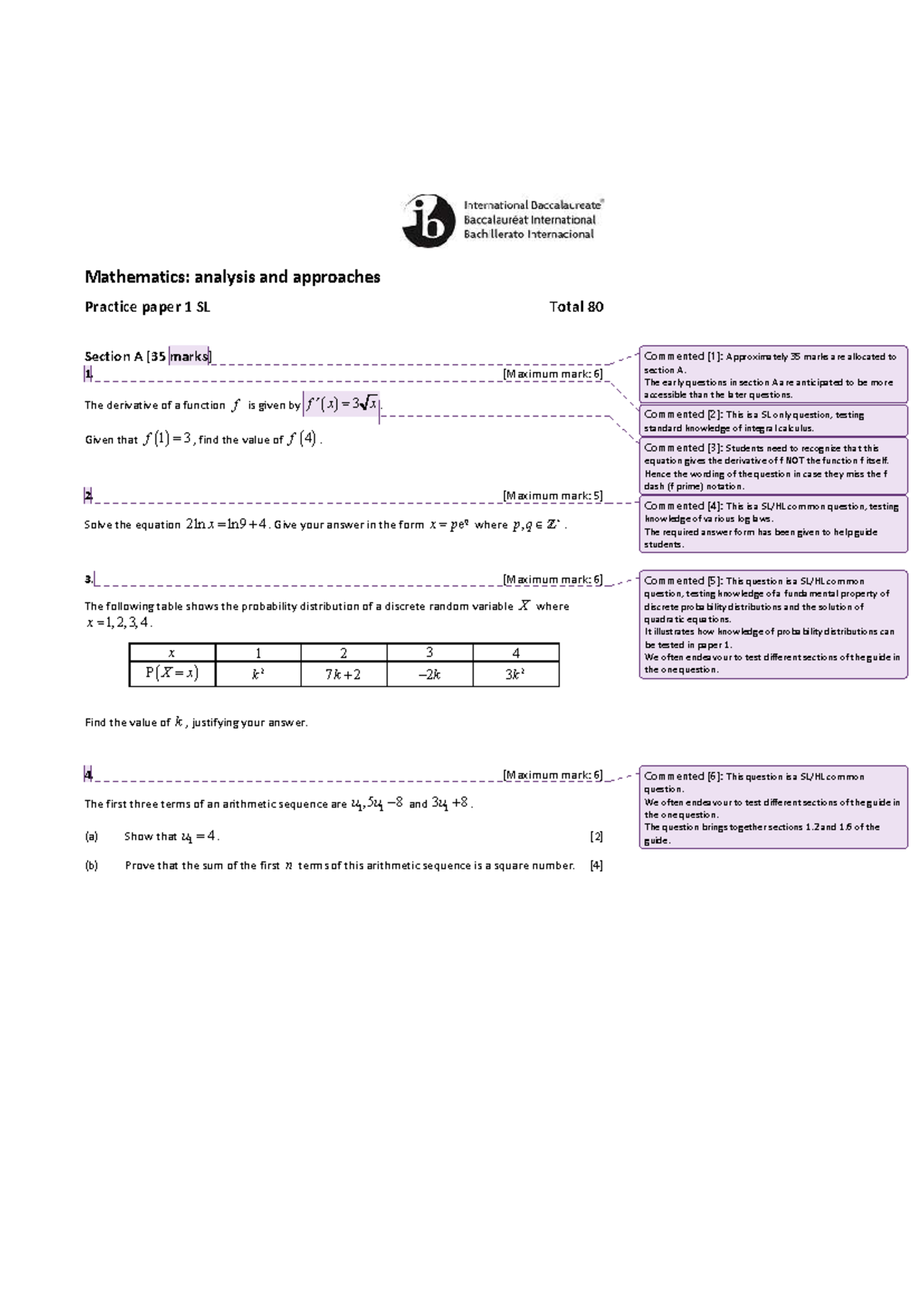 Mathematics: Analysis SL Practice Paper 1 - Comprehensive Guide - Studocu
