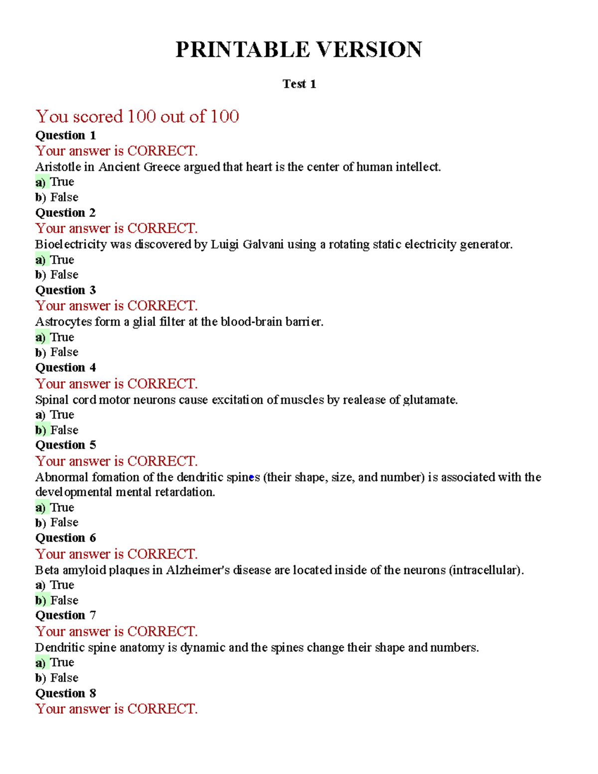 Neuro 101: Test 1 Review and Answers - Studocu
