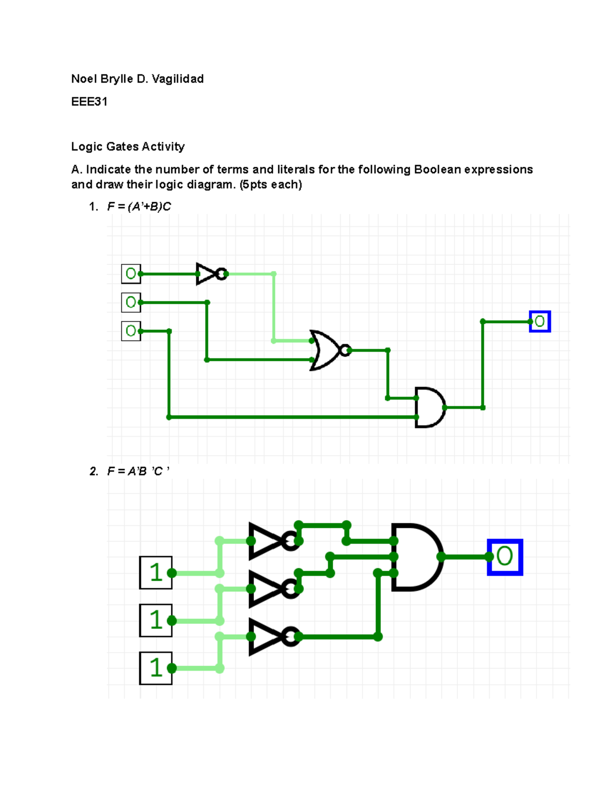 Vagilidad Logic Activity - Logic Circuits and Switching Theory - Noel Brylle D. Vagilidad EEE ...