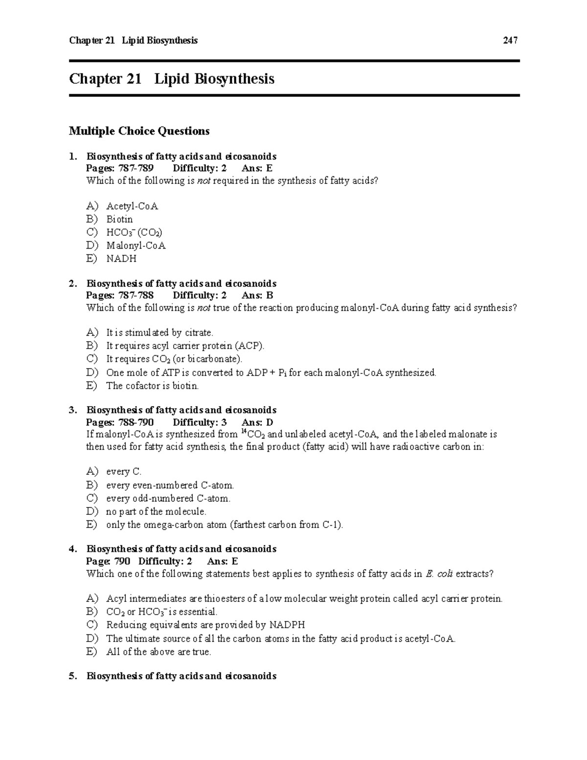 Lipid Biosynthesis MCQ Testbank for Bio 302 Final Exam - Studocu