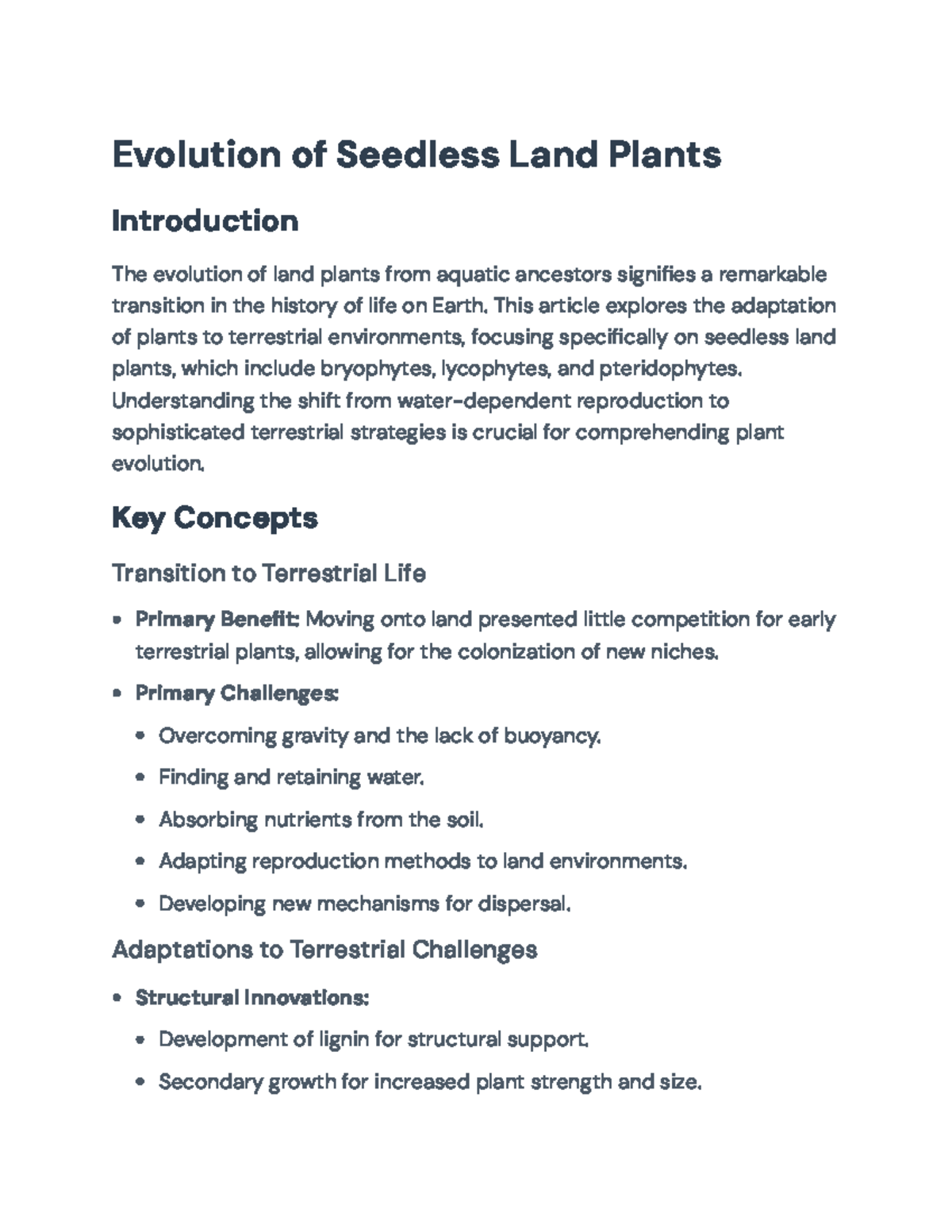 Evolution of Seedless Land Plants: Adaptations & Strategies for Life ...