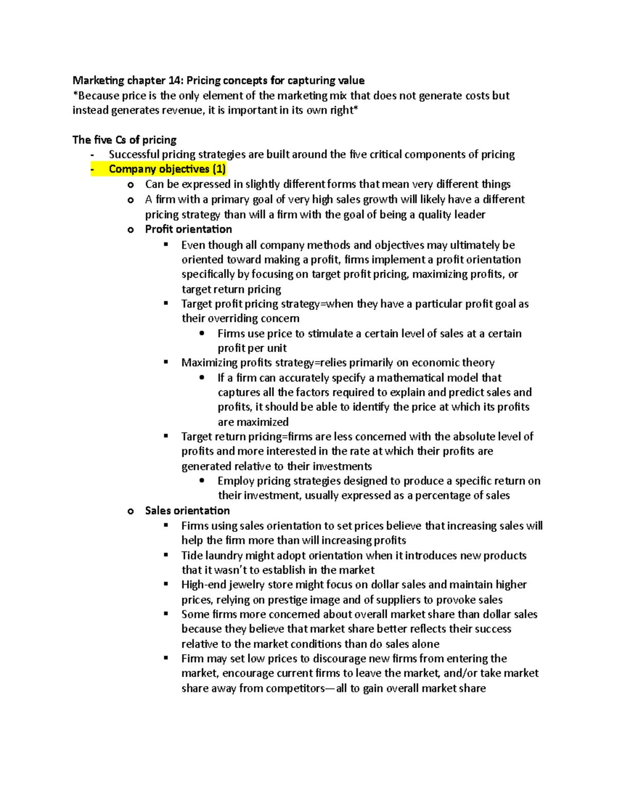 Marketing 14: Pricing Strategies and Concepts - Cengage Notes - Studocu