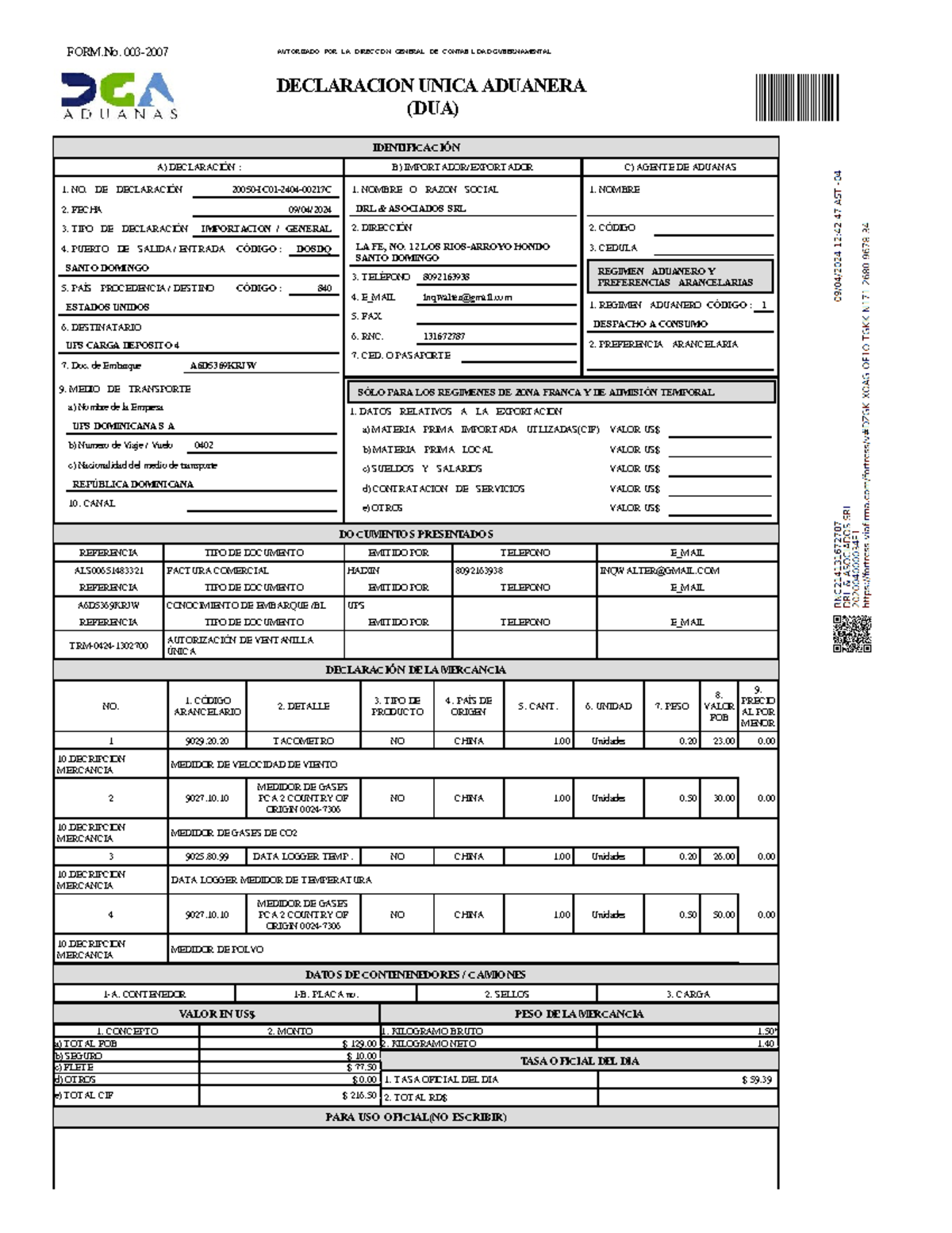 OTD-002 DUA - Declaración Única Aduanera Completa - Studocu