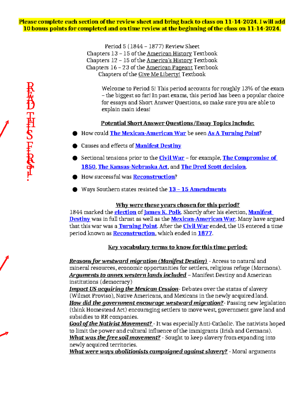 APUSH Period 5 (1844-1877) Comprehensive Review Guide - Studocu