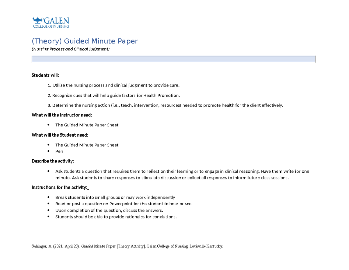 Guided Minute Paper - Autoimmune Diseases (Nursing Process Focus) - Studocu