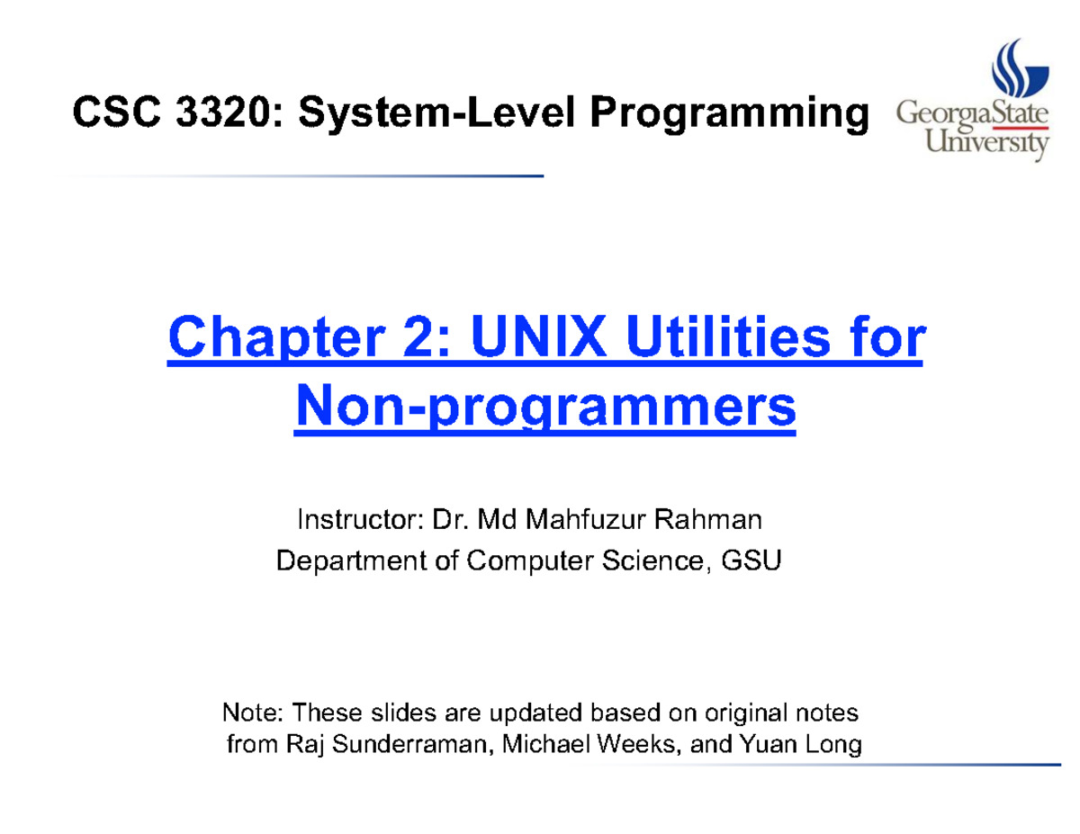 CSC 3320: Lecture Notes on UNIX Utilities for Non-Programmers - Studocu