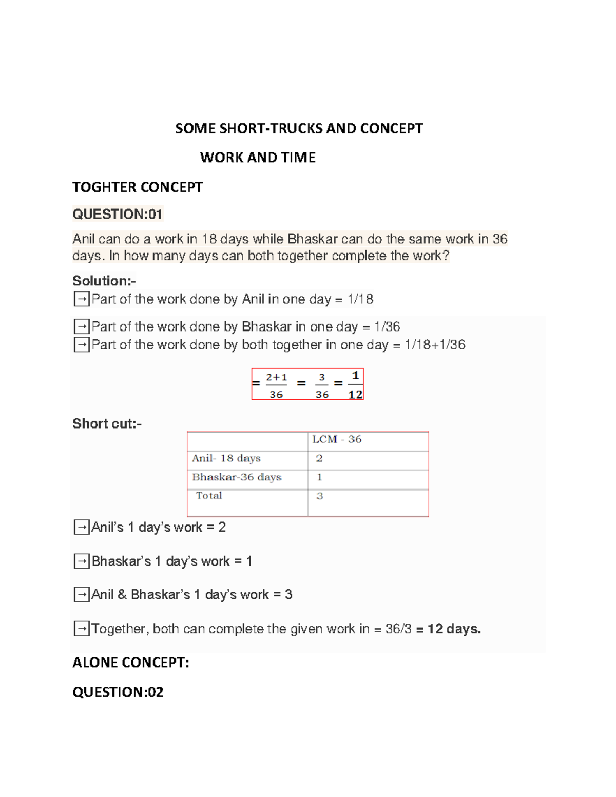 Work and Time Concepts: Problem Solving Strategies (MATH101) - Studocu