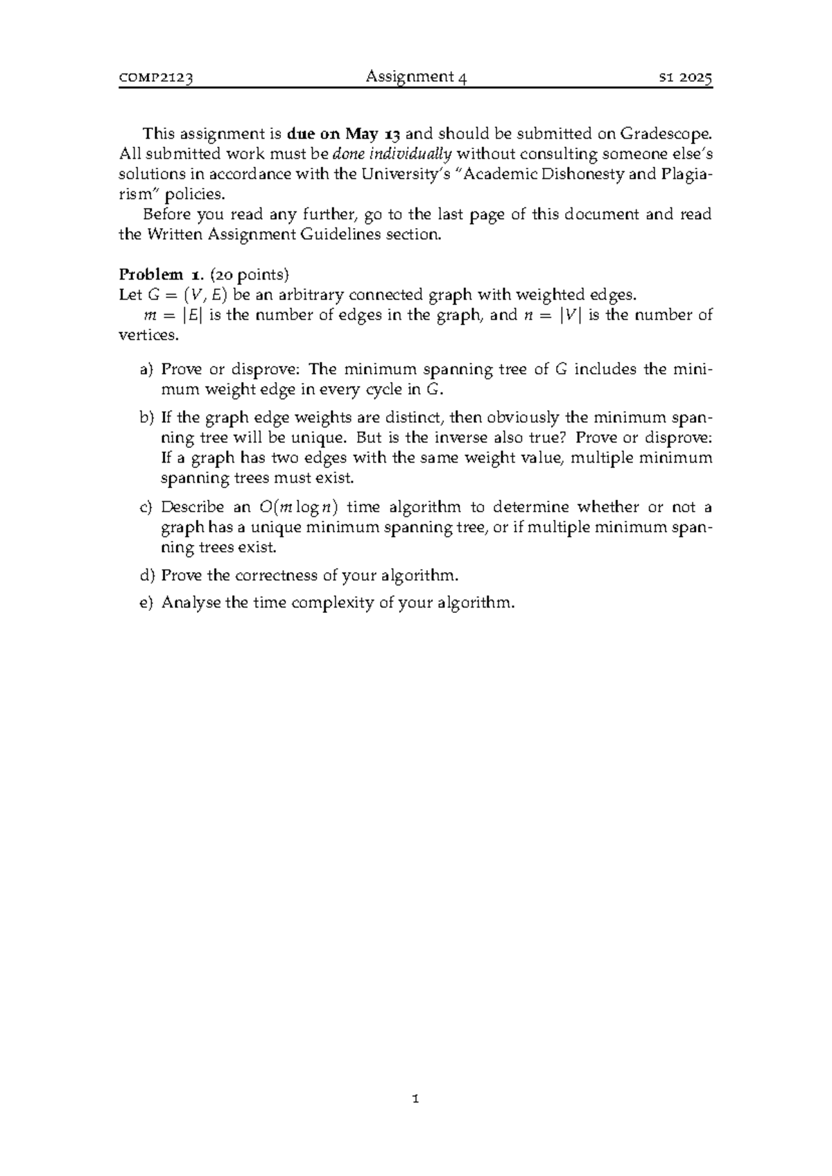 comp2123 Assignment 4: Minimum Spanning Trees & Vector Racer Analysis ...