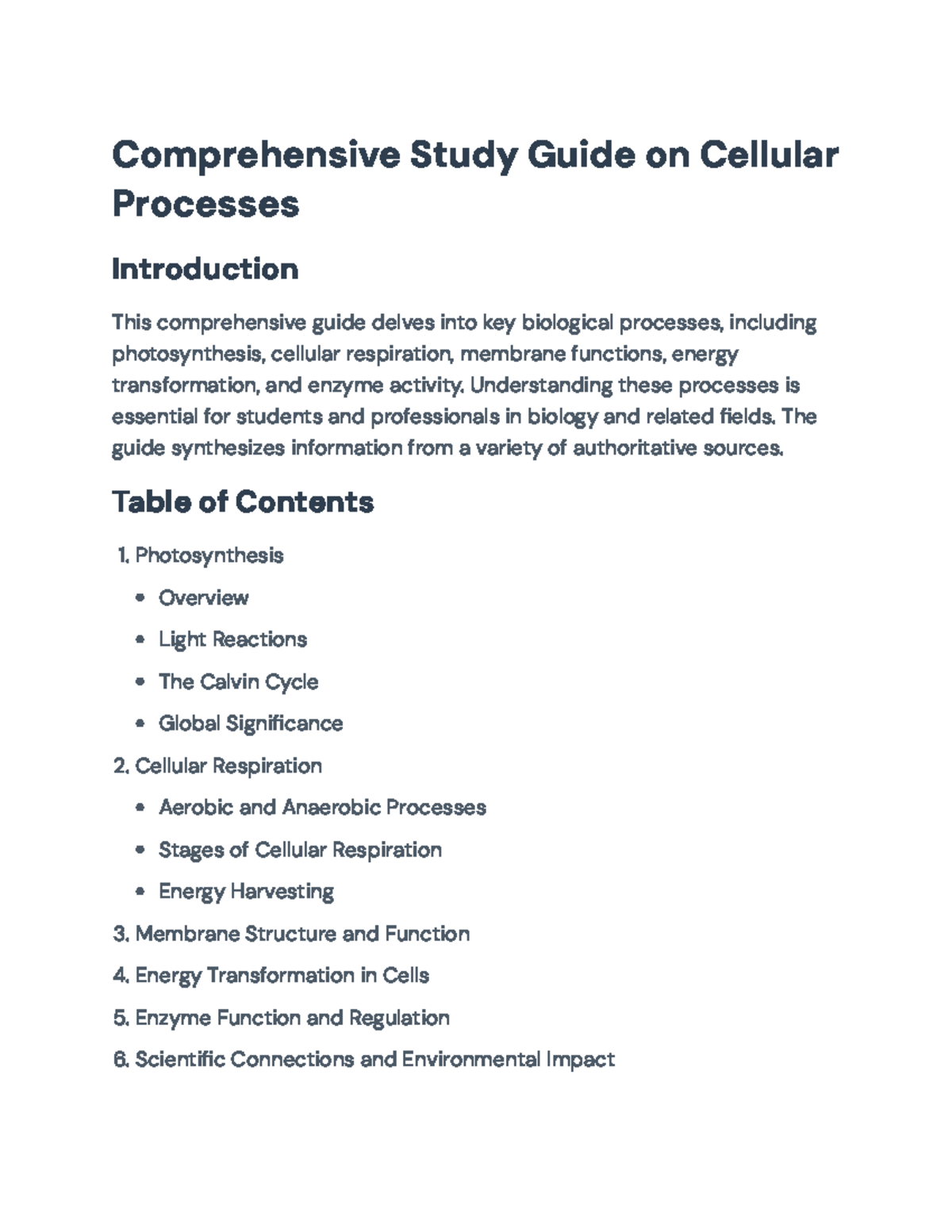Comprehensive Study Guide on Cellular Processes for Biology ...