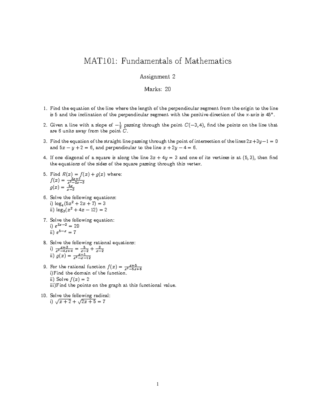 MAT101: Fundamentals of Mathematics Assignment 2 Solutions - Studocu