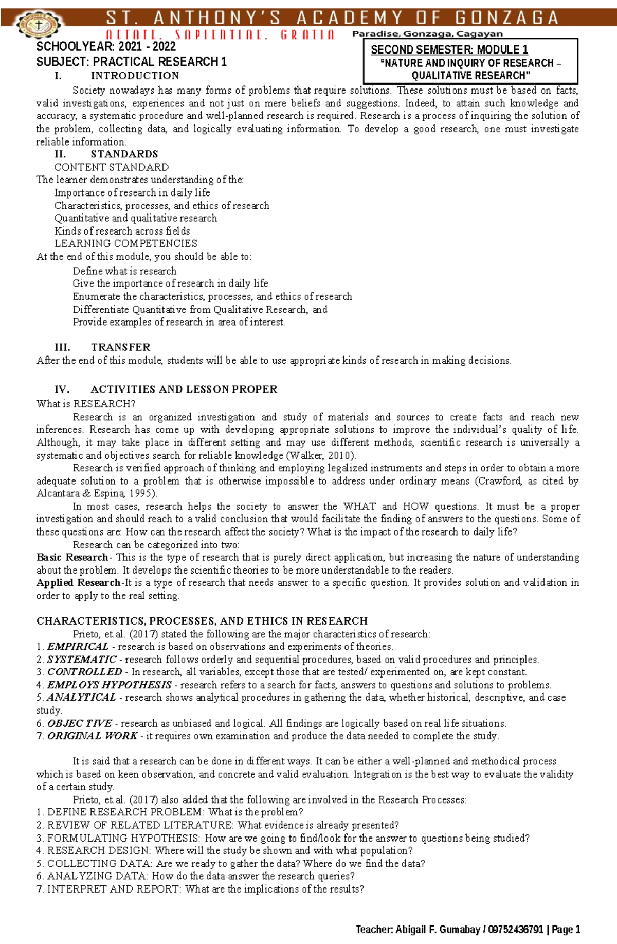 PR1 Module 1: Introduction to Qualitative Research and Its Importance ...