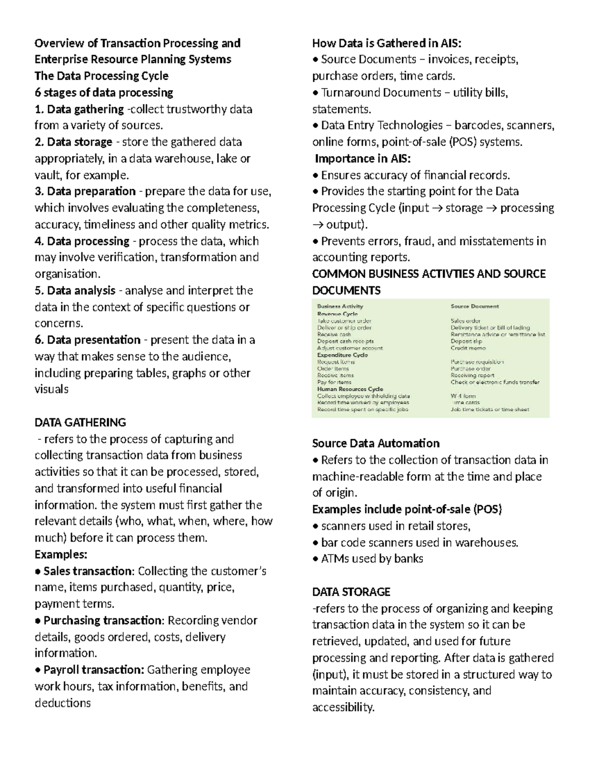 AIS Topic 3: Overview of Transaction Processing & ERP Systems - Studocu