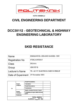 FYP (Proposal) - CIVIL ENGINEERING DEPARTMENT DCC5191 CIVIL ENGINEERING ...
