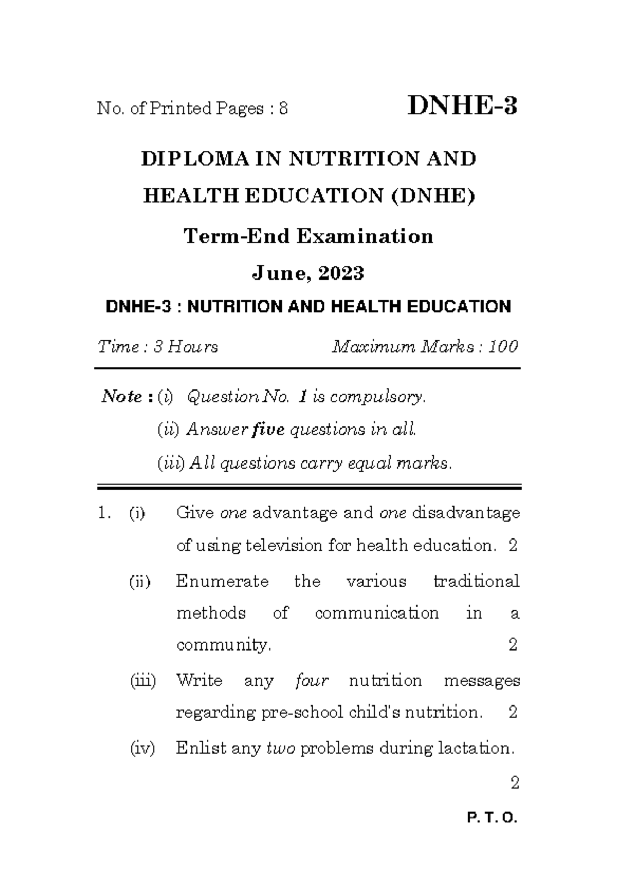 DNHE-3: Nutrition and Health Education Exam June 2023 Guide - Studocu
