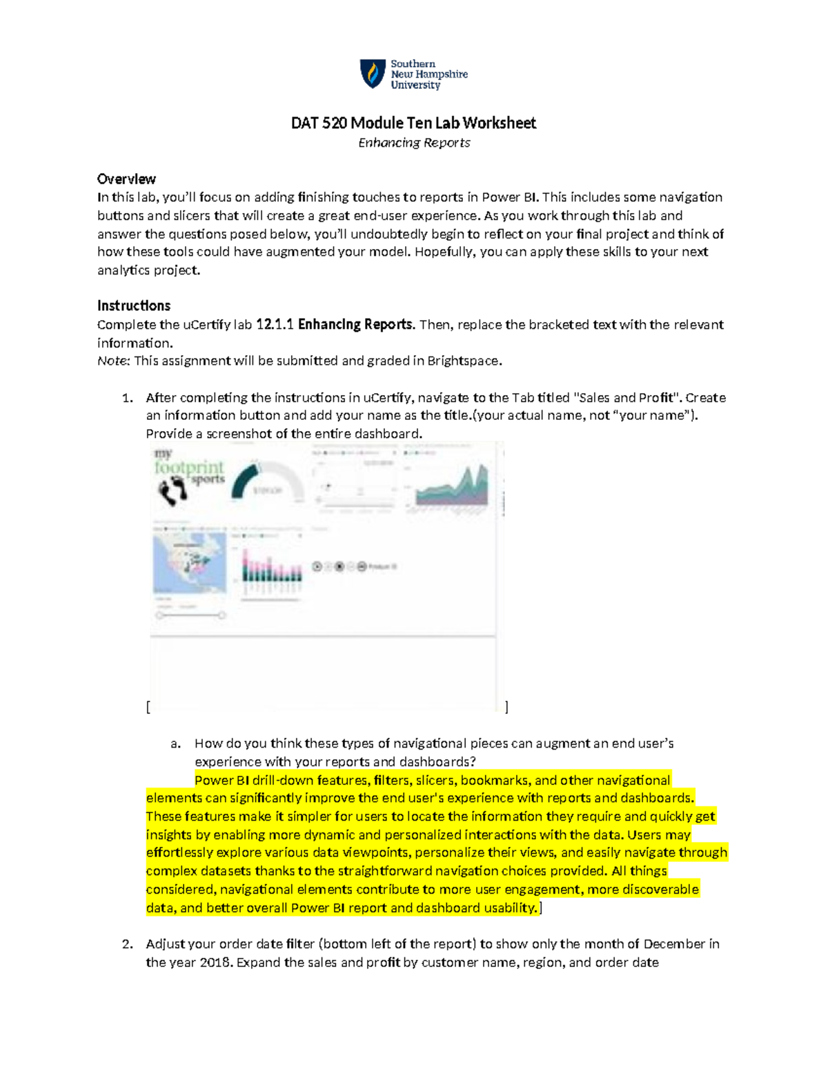 Module Ten Lab Worksheet - DAT 520 Module Ten Lab Worksheet Enhancing ...