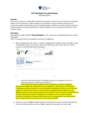 DAT 520 Module Two Lab Worksheet - DAT 520 Module Two Lab Worksheet ...