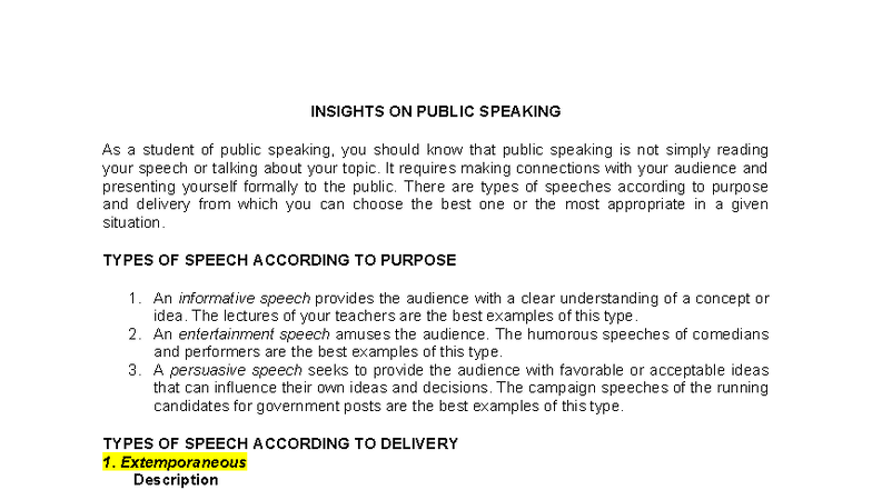 Guide for Public Speaking: Insights and Techniques - Studocu