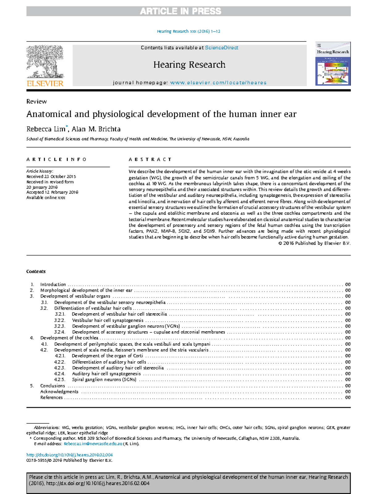 Anatomical and Physiological Development of the Human Inner Ear ...