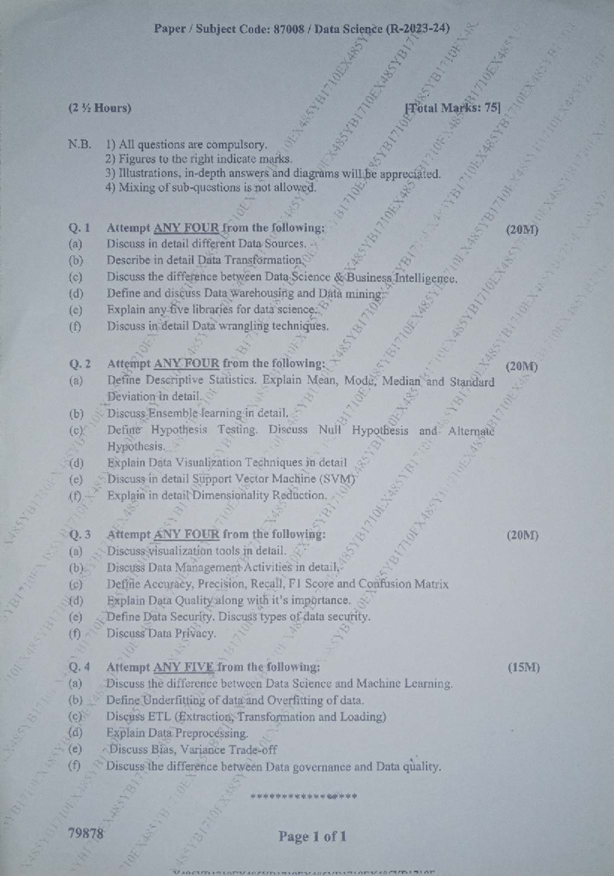 Data Science Question Paper 2025 (Code: 87008) - T1 Exam - Studocu