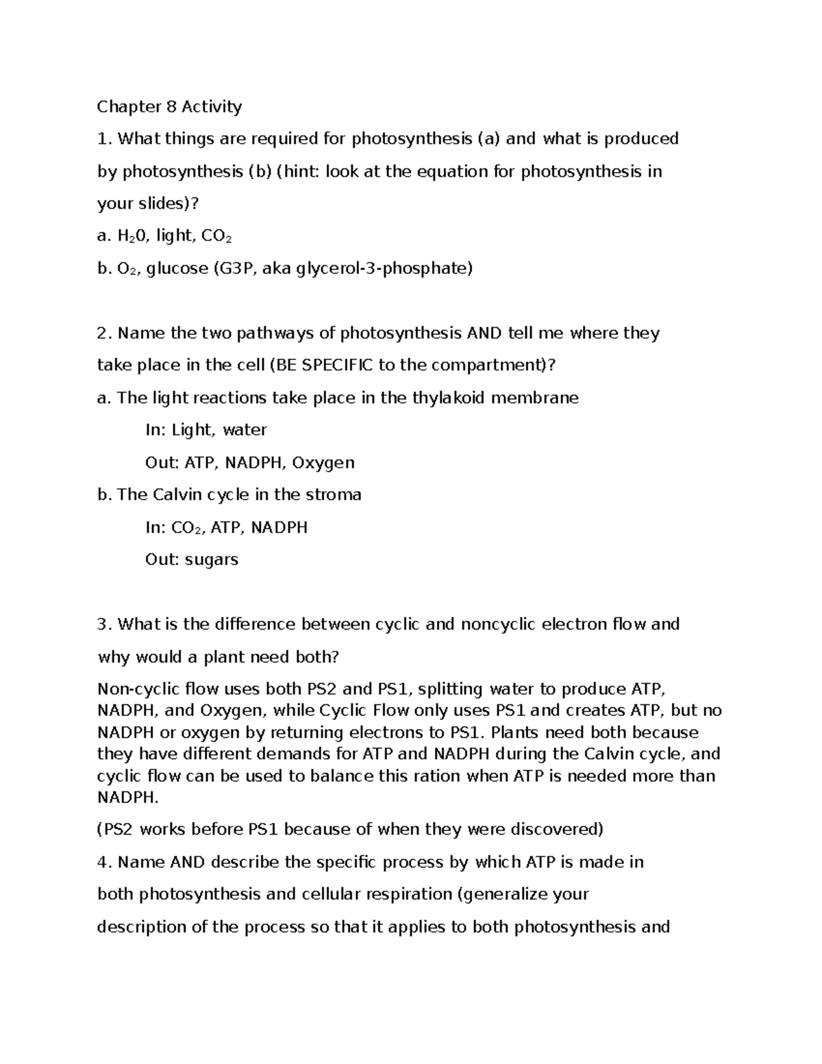Chapter 8: Photosynthesis Activity & Video Questions Guide - Studocu
