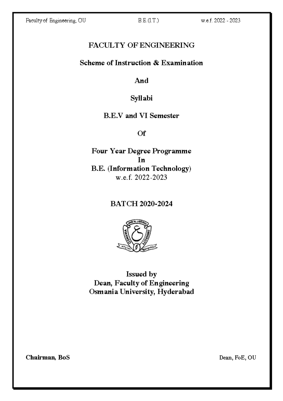 B.E.(I.T.) 5th & 6th Sem Syllabus - Faculty of Engineering, OU 2022 ...
