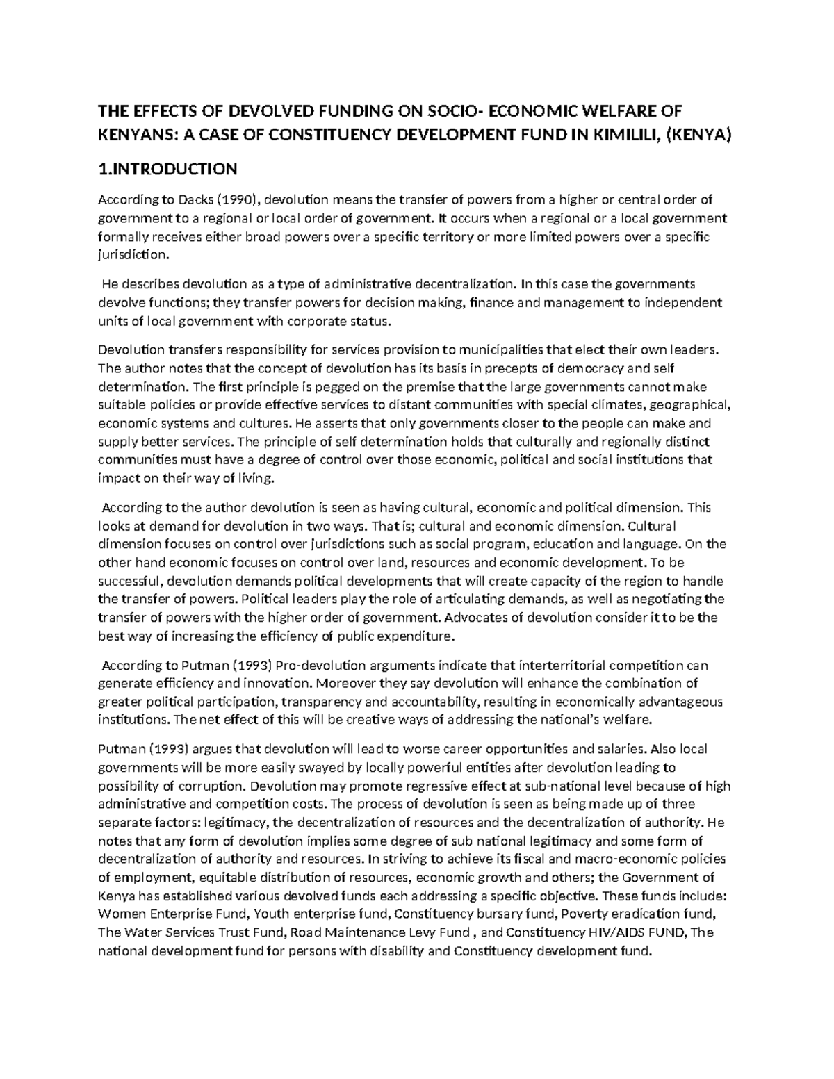 Devolved Funding Impact on Socio-Economic Development: A Study on CDF ...