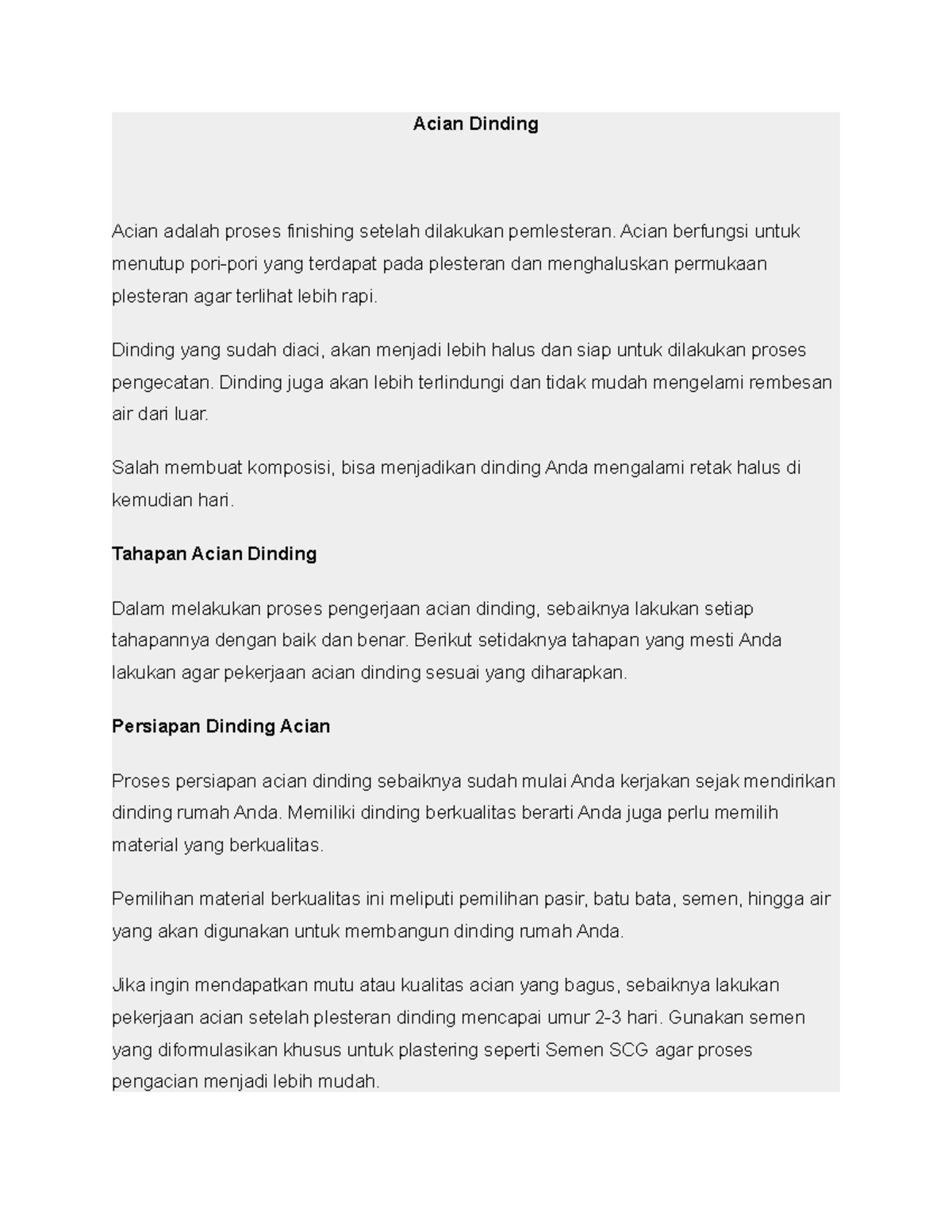Tahapan Acian Dinding yang Benar dan Efektif untuk Finishing - Studocu