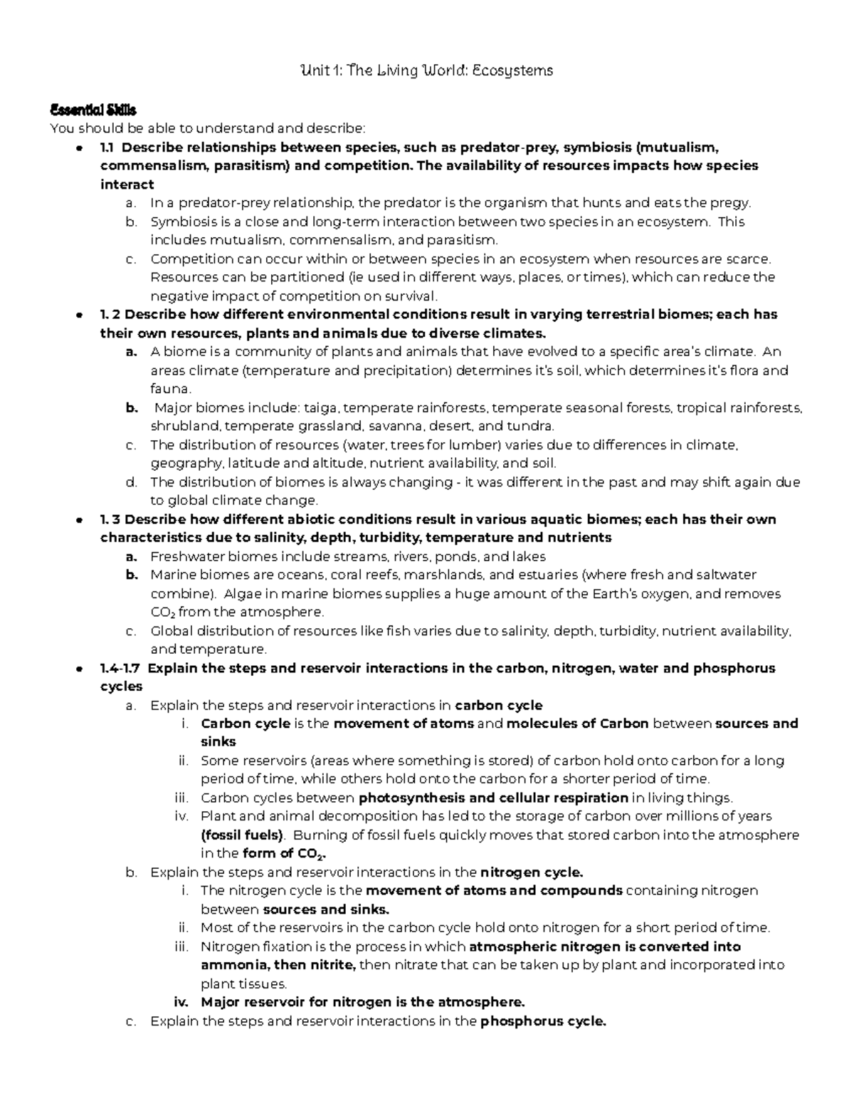 Unit 1: Ecosystems - Understanding Species Interactions and Biomes ...