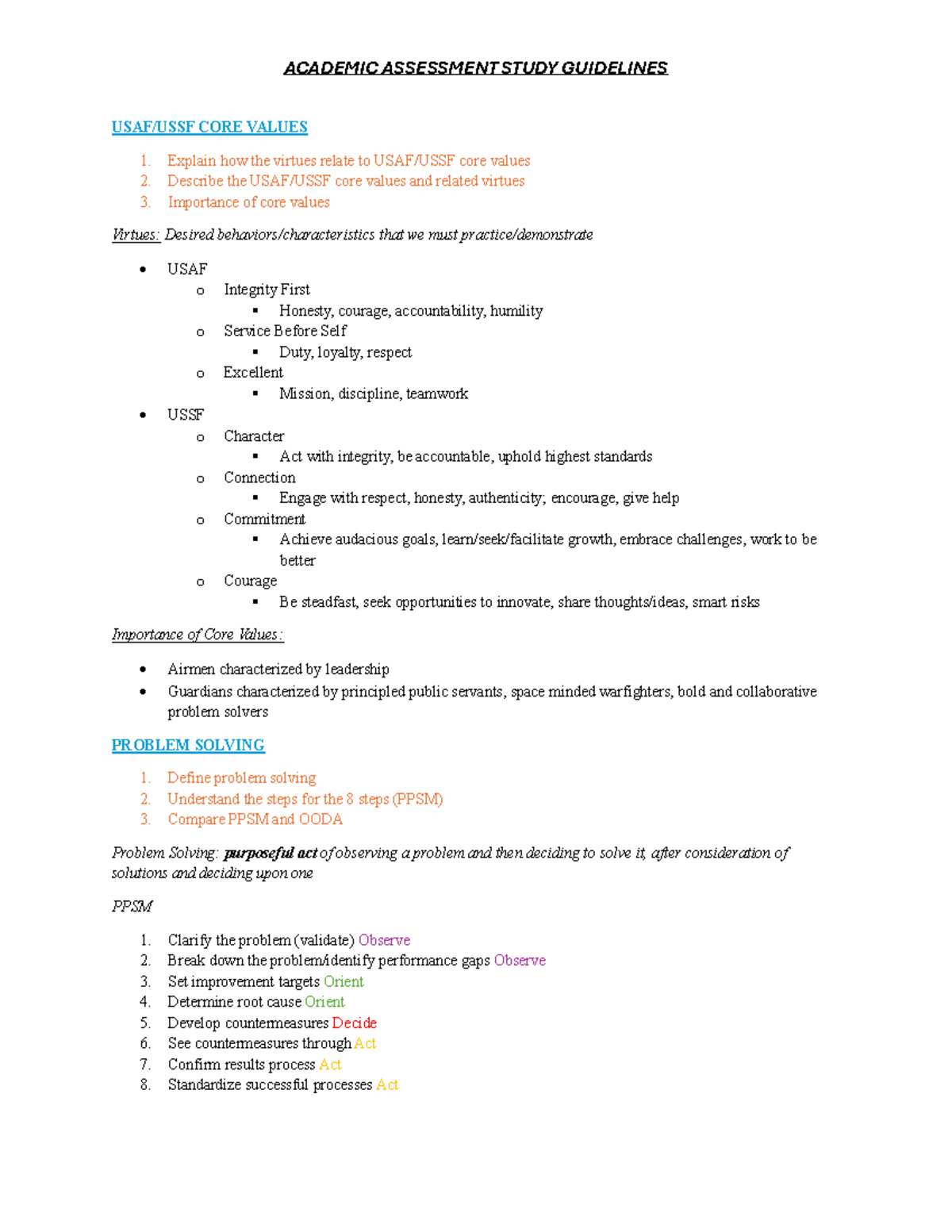 USAF/USSF Academic Assessment Study Guidelines & Leadership Principles ...