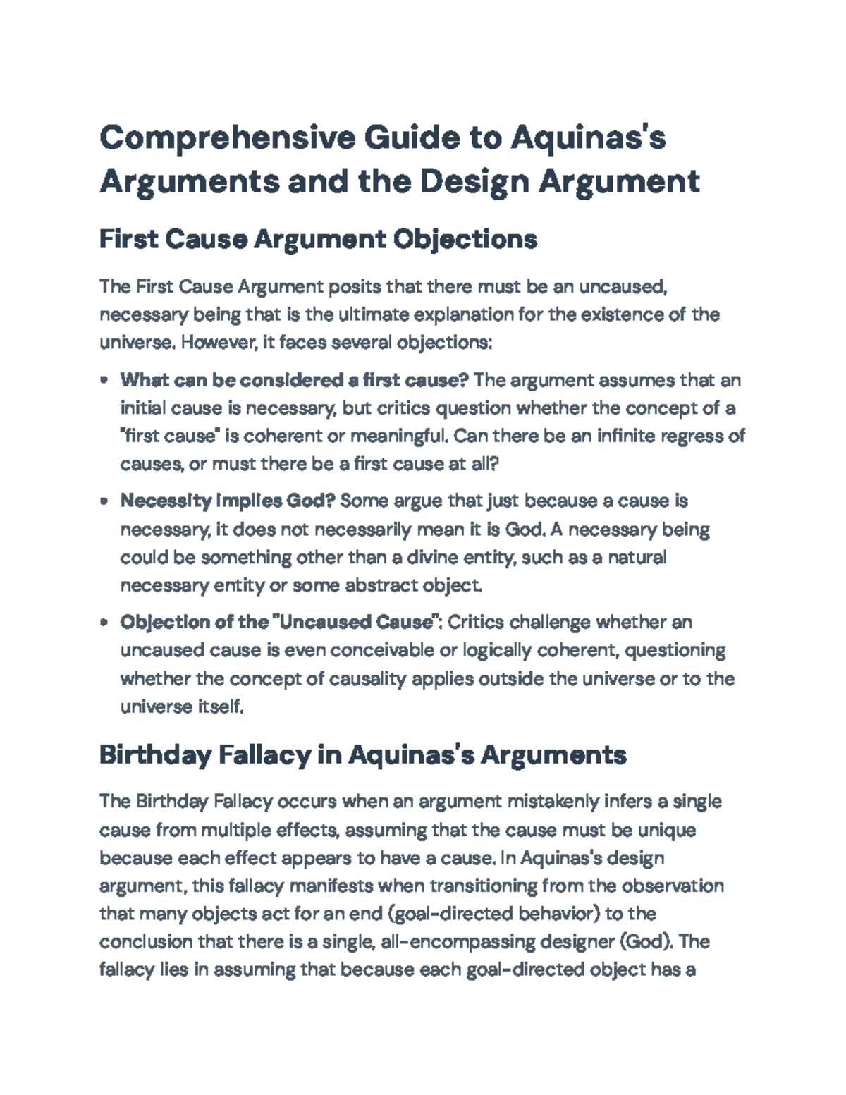 Comprehensive Overview of Aquinas's First Cause & Design Arguments ...
