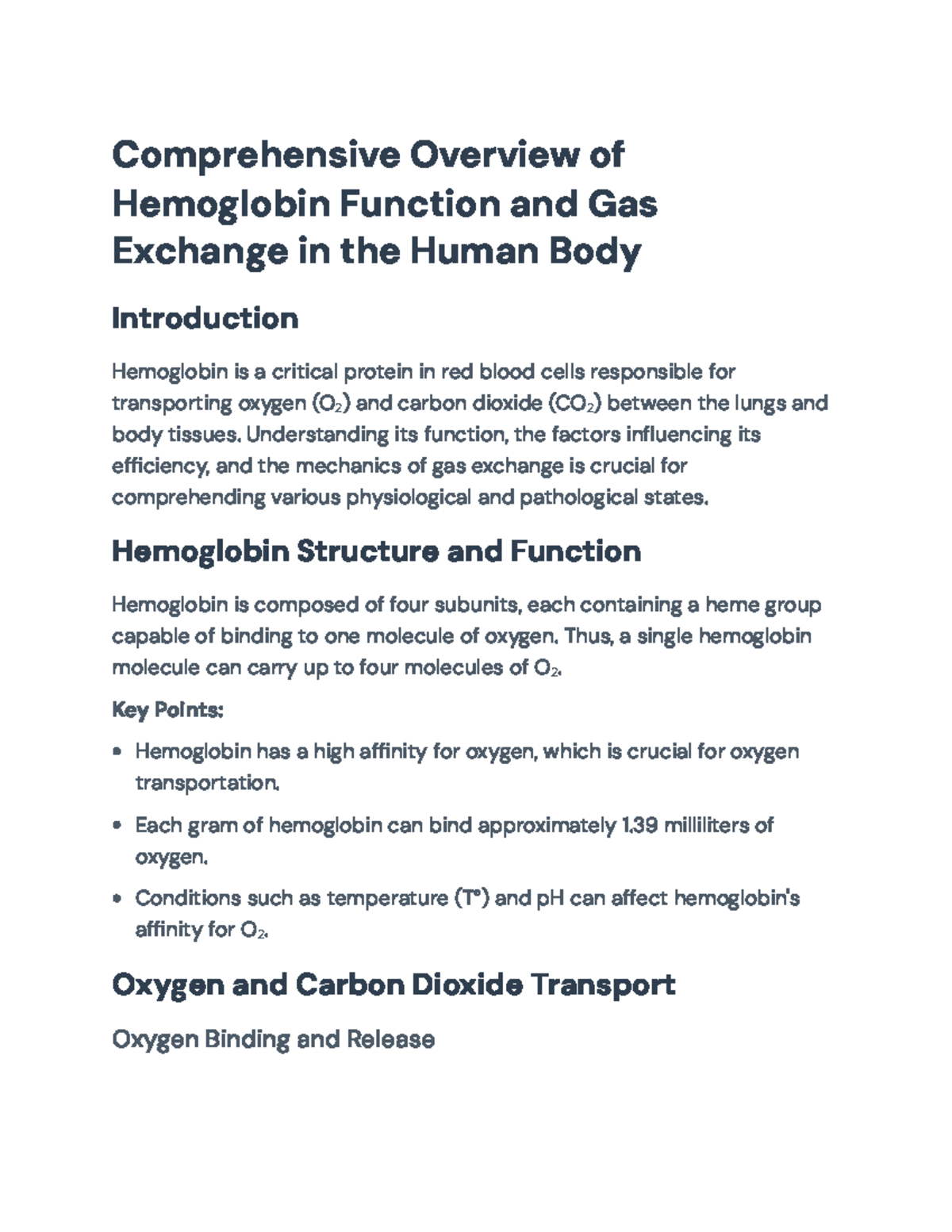 Understanding Hemoglobin Function and Gas Exchange in the Human Body ...