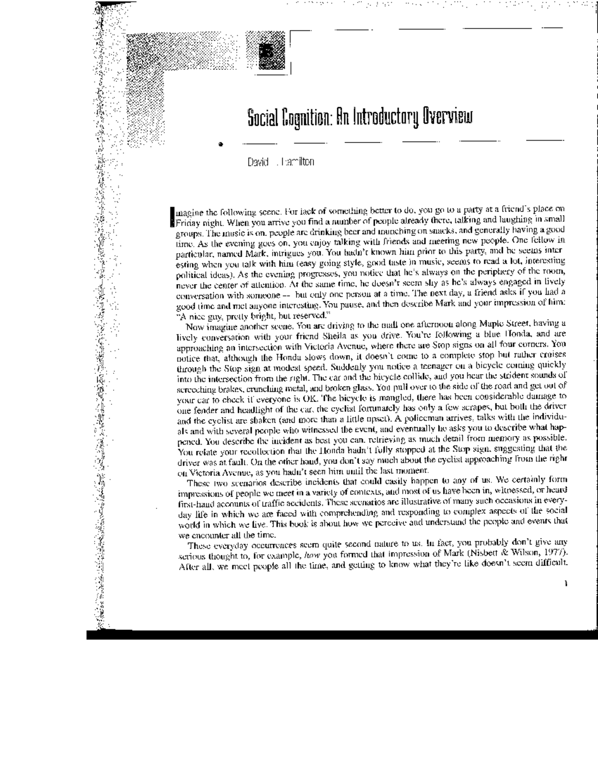 Social Psychology Reading 1: An Overview of Social Cognition - Studocu