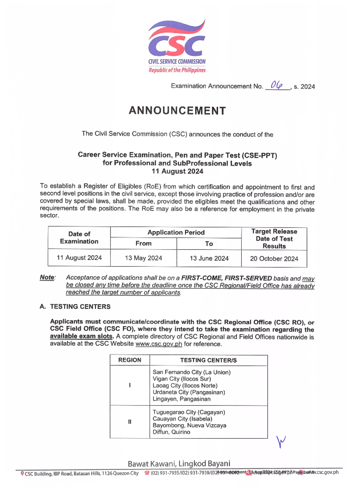 CSE-PPT Exam Announcement for Career Service on 11 Aug 2024 - Studocu