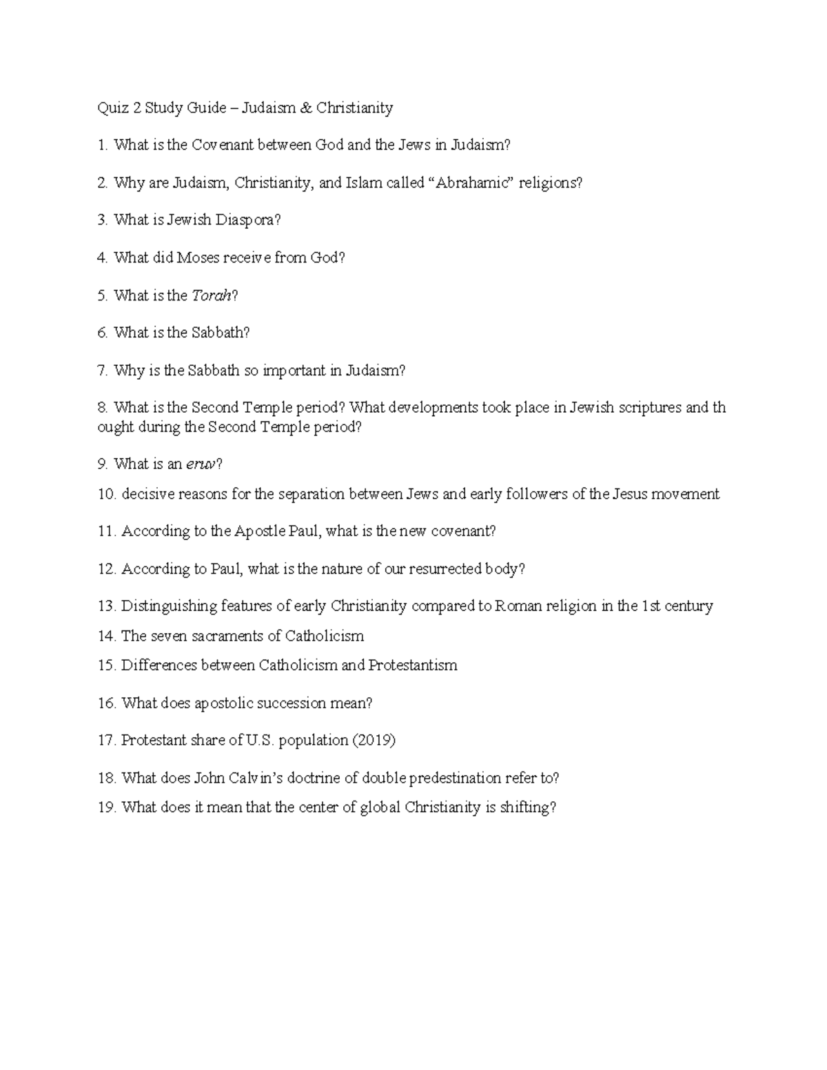 Quiz 2 Study Guide: Key Concepts in Judaism & Christianity - Studocu