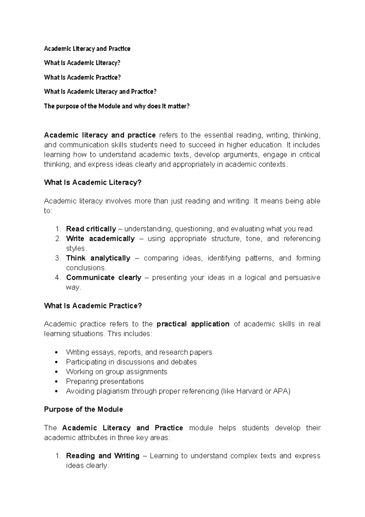 Academic Literacy and Practice: Understanding Key Concepts and Skills ...
