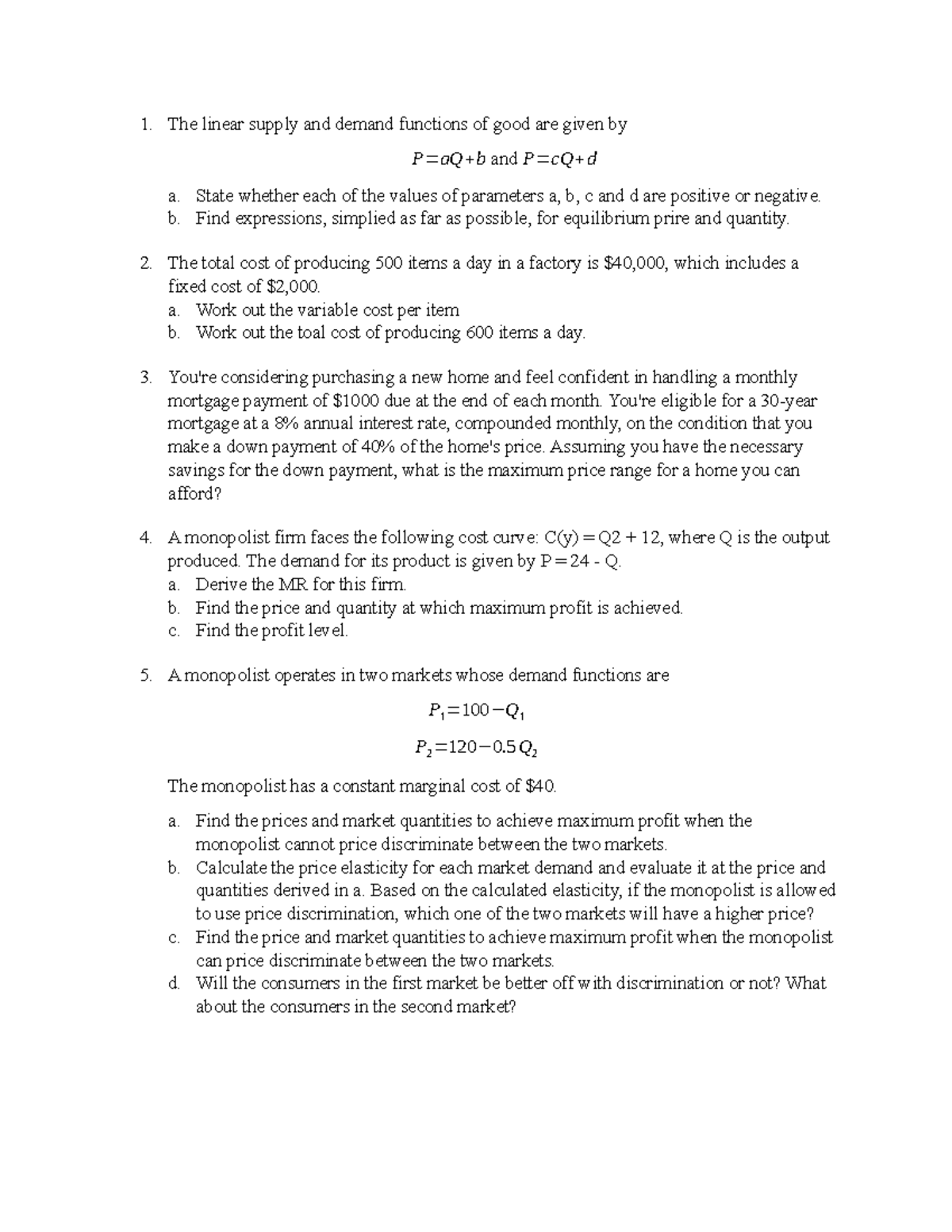 Practice Problems 1-4 for Economics (ECO 301) - Studocu
