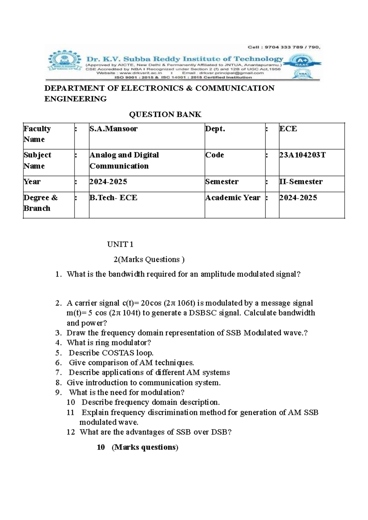 ADC Question Bank - ECE 23A104203T: Analog & Digital Communication ...