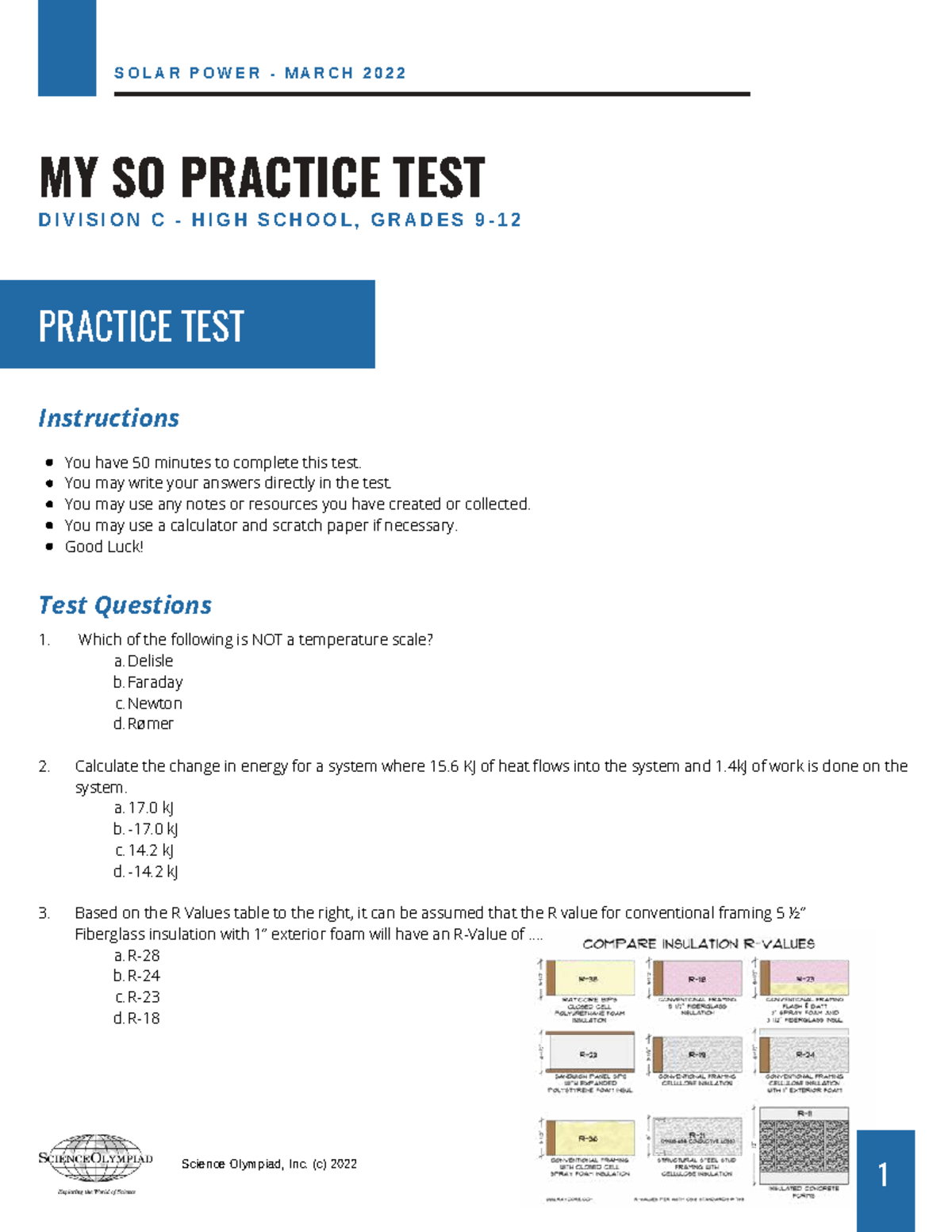 MYSO2022 March Division C Solar Power Practice Test - Studocu