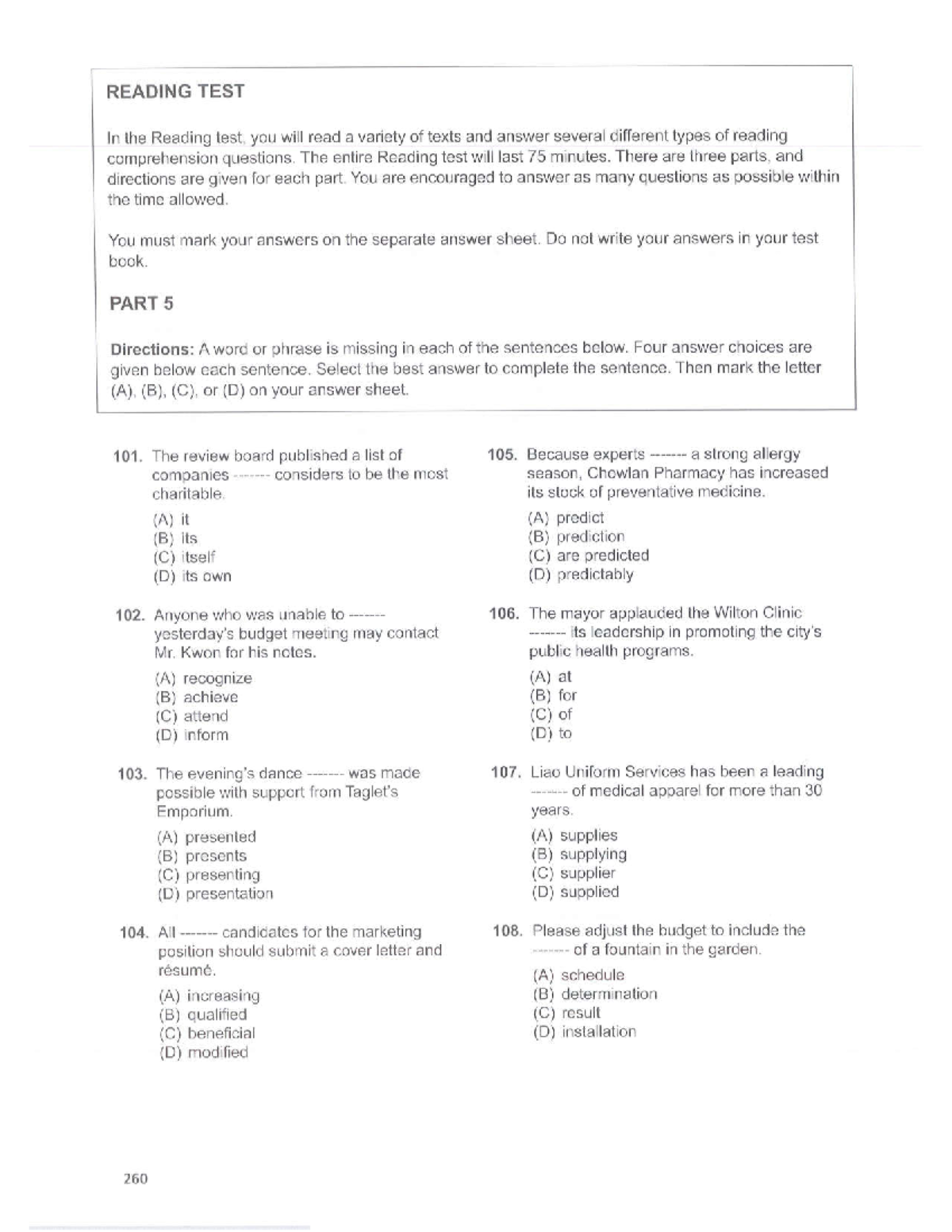 Reading Test 09: Comprehension Questions and Directions - Studocu