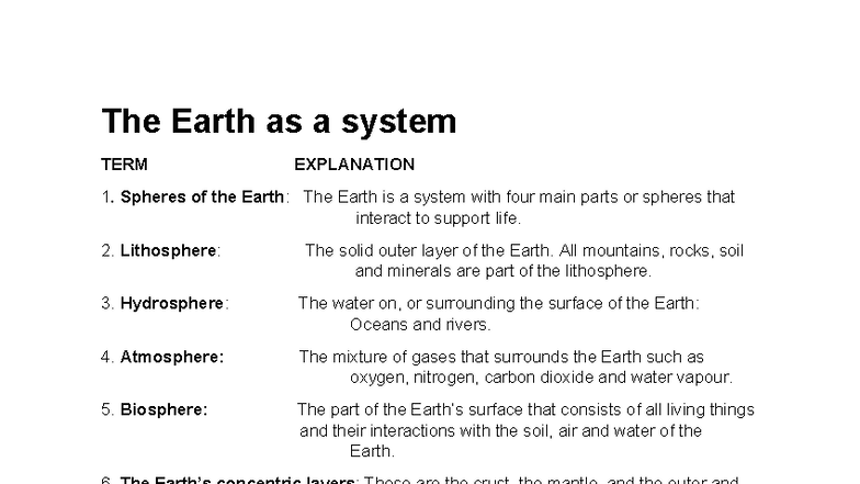Natural Sciences Grade 9 TERM 4: Earth as a System Overview - Studocu
