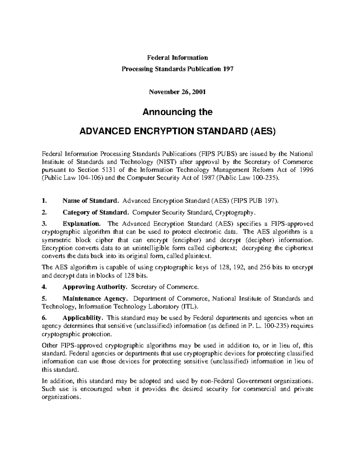 Advanced Encryption Standard FIPS-197 - Federal Information Processing ...