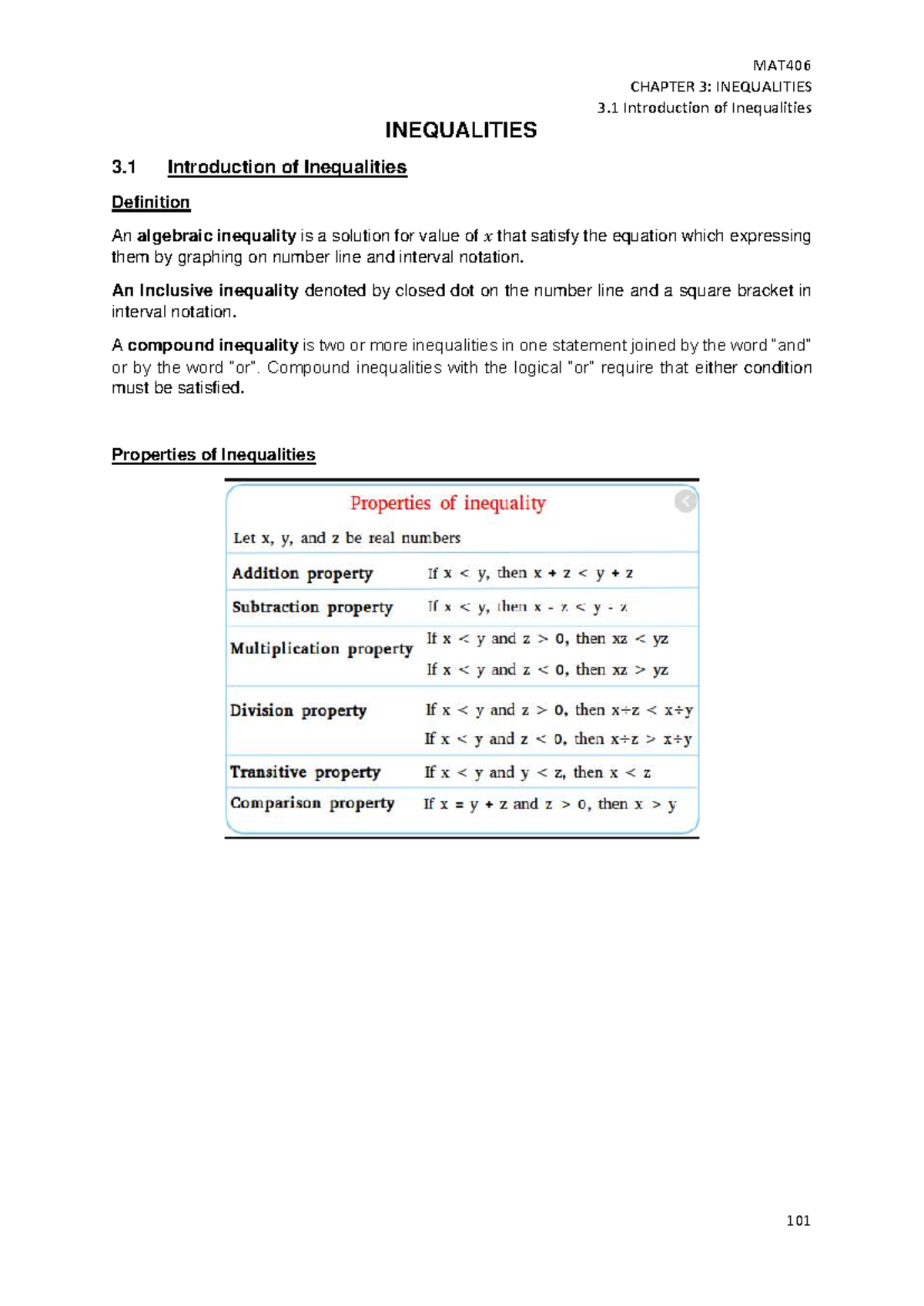 MAT406 CHAPTER 3: INEQUALITIES - Detailed Overview and Examples - Studocu