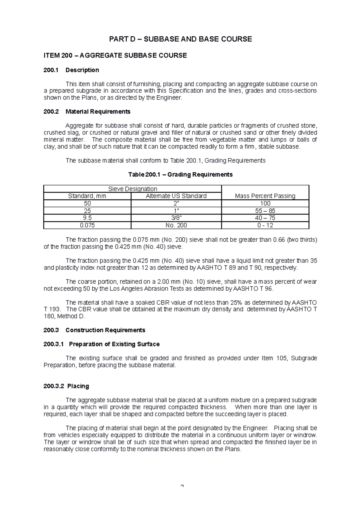 ITEM 200 Aggregate Subbase Course Specifications and Requirements - Studocu