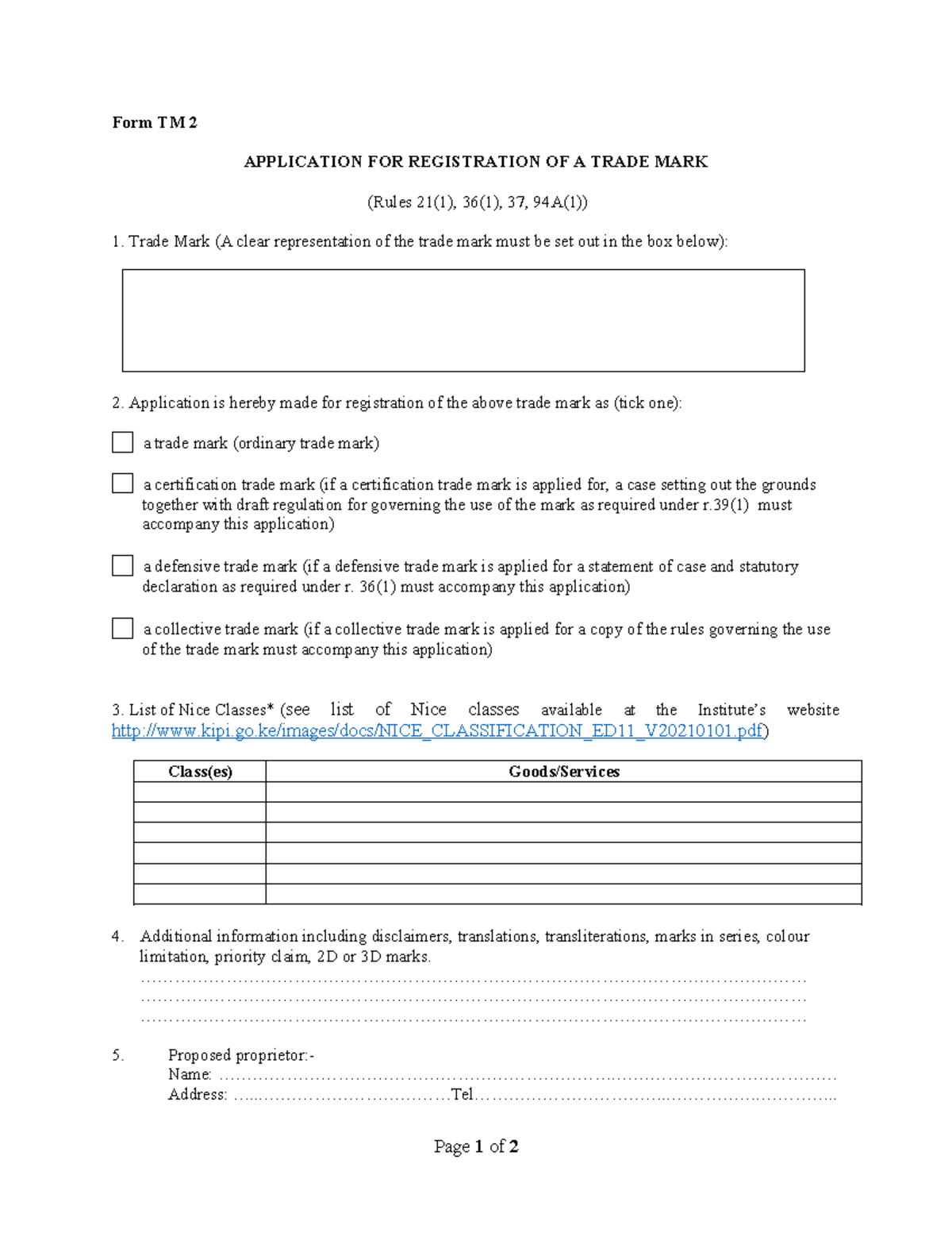 Form TM 2: Application for Trade Mark Registration (Law) - Studocu