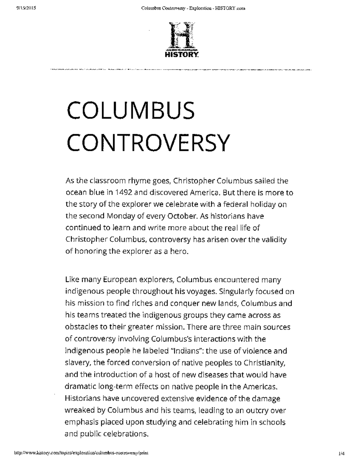 HISTORY 101: Columbus Controversy and Its Implications - Studocu